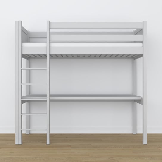 Drewniane łóżko piętrowe antresola z biurkiem N06 popielaty 90x180 - N ...