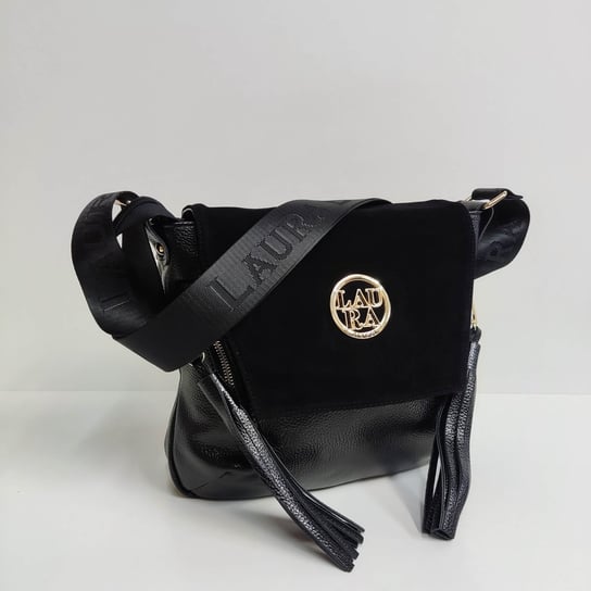 Torebka Laura Biaggi listonoszka czarna zamsz z klapką - Laura Biaggi | Moda Sklep EMPIK.COM