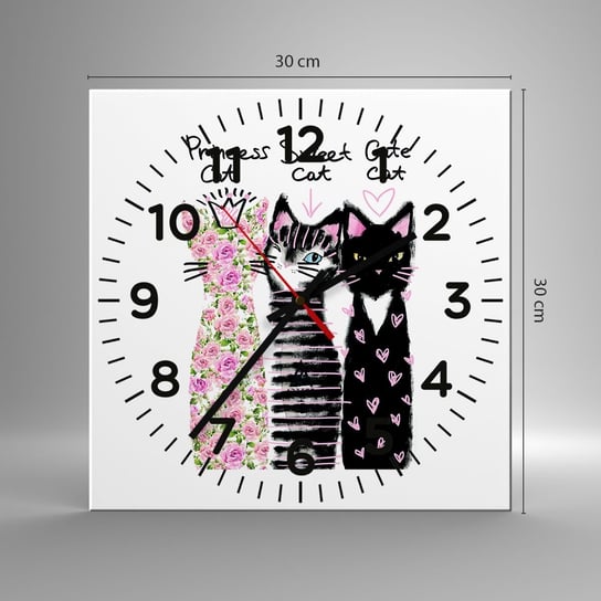 Zegar ścienny - Były sobie kotki trzy - 30x30cm - Dla Dzieci Kot Zwierzęta - Kwadratowy zegar ...
