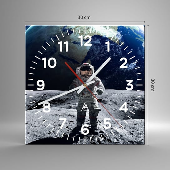 Zegar ścienny - Pozdrowienia z Księżyca - 30x30cm - Astronauta Księżyc Planeta Ziemia ...