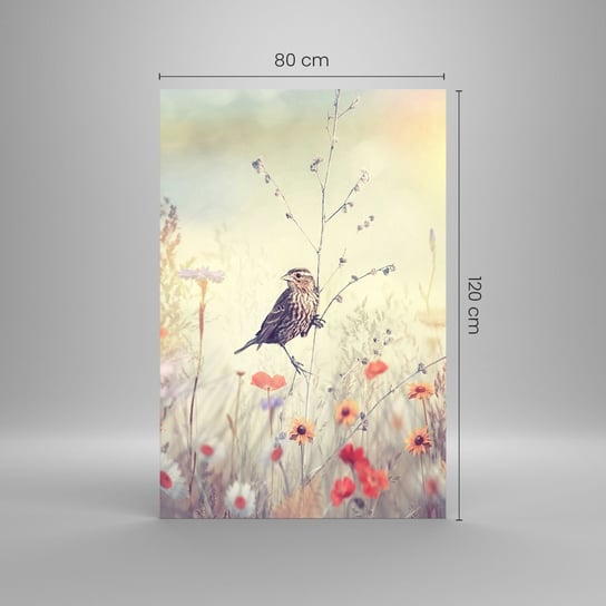 Obraz na szkle - Ptasi portret z łąką w tle - 80x120cm - Ptak Łąka Natura - Nowoczesny szklany ...