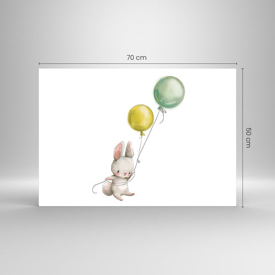 Obraz na szkle - Też polecę! - 70x50cm - Dla Dzieci Królik Kolorowe Baloniki - Nowoczesny ...