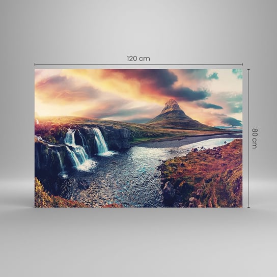 Obraz na szkle - W majestacie przyrody - 120x80cm - Krajobraz Wodospad Góra - Nowoczesny szklany ...