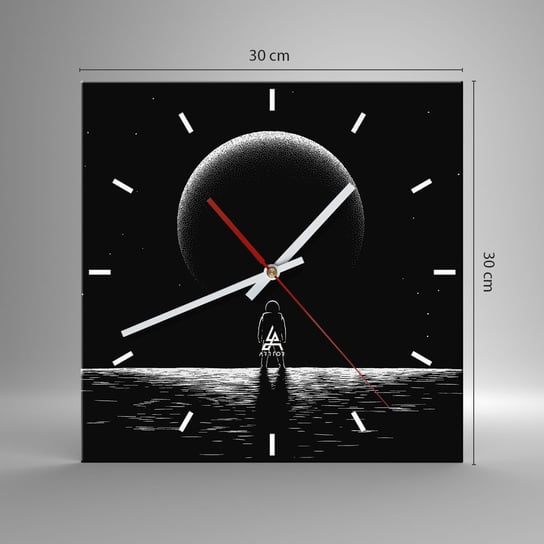 Zegar ścienny - Twarzą w twarz - 30x30cm - Kosmos Astronauta Planeta - Kwadratowy zegar na szkle ...