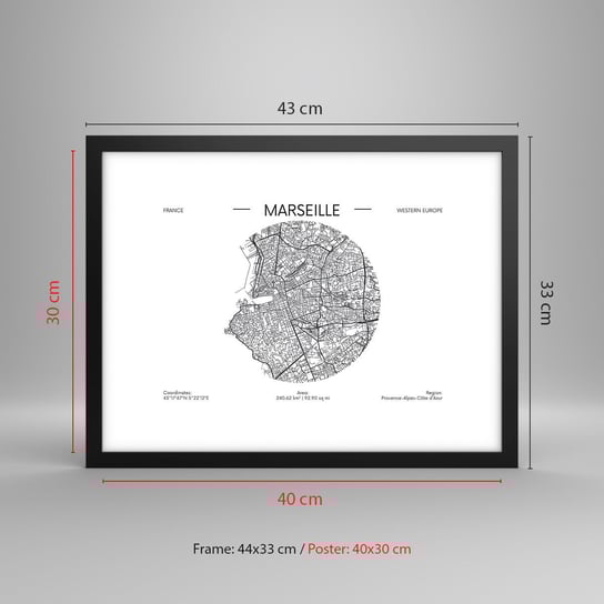 Obraz - Plakat - Anatomia Marsylii - 40x30cm - Mapa Marsylia Francja ...