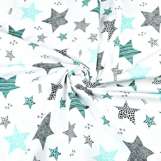 Tkanina bawełniana gwiazdki wzorzyste miętowo szare na białym tle ...