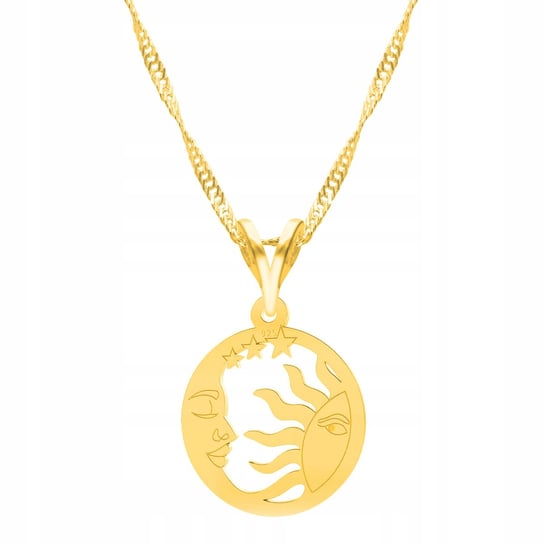 Złoty Naszyjnik 925 Symbole Symbol Słońce Księżyc Gwiazdy Pozłacany 24K ...