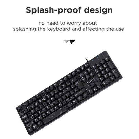 Aula AK205 Ergonomiczna klawiatura komputerowa Silent Click Układ EN / RUS 1,5 m USB Czarny ...