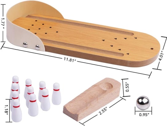 Table Top Mini Bowling Game Set - Tabletop Wooden Board Mini Arcade ...