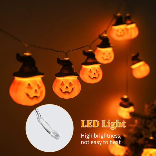 Horror Pumpkin Halloween String Lights 10FT 20LEDs Straszne dyniowe ...