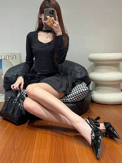SHEIN CZÓŁENKA DAMSKIE CZARNE LAKIEROWANE ZE SPRZĄCZKĄ 38 1EC - Shein ...