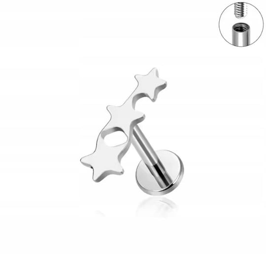 Tytanowy Kolczyk Labret PIERCING Gwiazda Gwiazdki HELIX Lobe 1,2/6 ...