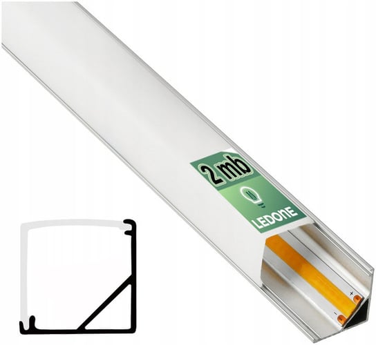 2mb Profil aluminiowy NAROŻNY SREBRNY + Klosz mleczny Szeroki kąt ...