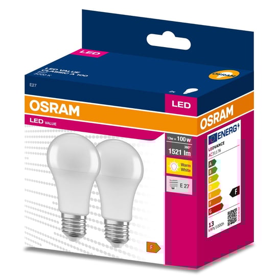 2PAK Żarówka LED E27 A60 13W = 100W 1521lm 3000K Ciepła 200° OSRAM VALUE - Osram | Sklep EMPIK.COM