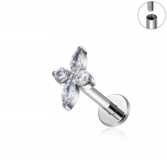 Tytanowy Kolczyk Labret PIERCING z Cyrkoniami Kwiatek HELIX Lobe 1,2/6 ...