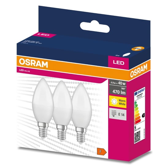 3PAK Żarówka LED E14 B35 4,9W = 40W 470lm 2700K Ciepła OSRAM Value - Osram | Sklep EMPIK.COM