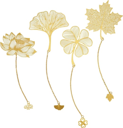 4 Pack Metal Bookmarks with Chain, Gold Cutout Bookmarks for Book ...