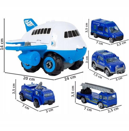 SAMOLOT DO ROZKRĘCANIA SKRĘCANIA TRANSPORTER ZESTAW 4 AUTA POLICJA ...