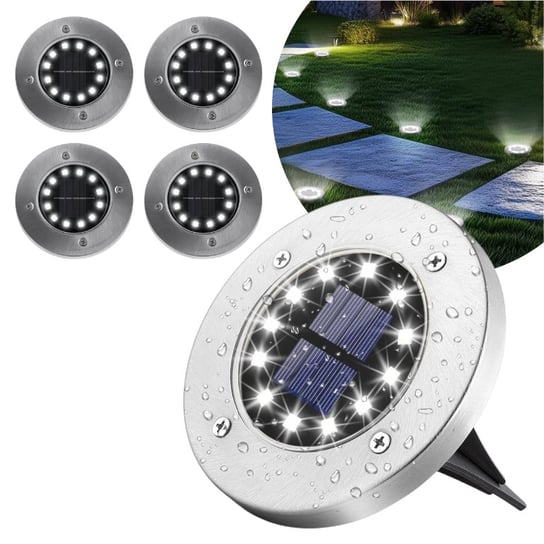 4x Lampka Solarna Ogrodowa Wbijana 12 LED, Gruntowa Lampa Najazdowa Wodoodporna BLIXTAR - Reagle ...