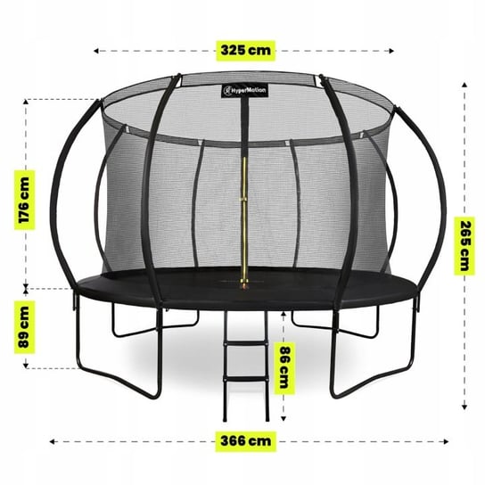 Bezpieczna Trampolina Ogrodowa 366 cm XXL 150kg Z Siatką i Drabinką + E ...
