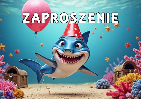 5x Zaproszenia na urodziny dzieci urodzinowe zwierzątka ryby rekin ...