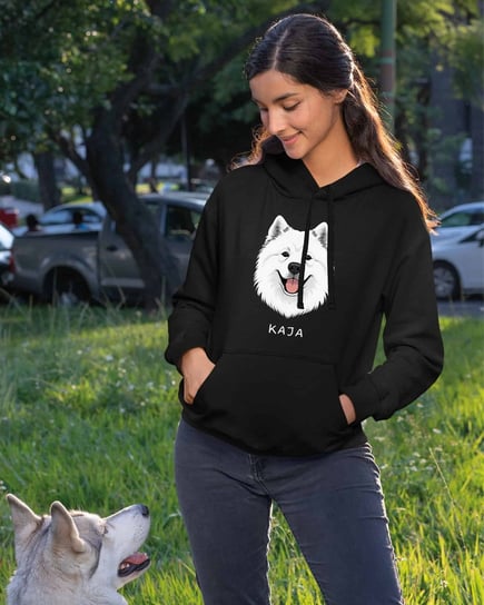 Bluza z kapturem Samojed Personalizowana Pupil Pies Czarny M - TeeLove ...