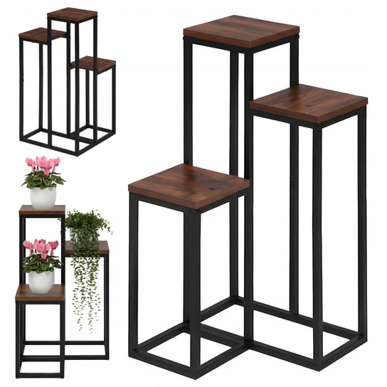 KWIETNIK CZARNY METAL STOJĄCY LOFT PÓŁKA REGAŁ NISKI DO SALONU 3 ...