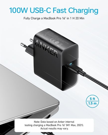 Anker Ładowarka USB-C 100 W, ładowarka do MacBooka Pro, kompaktowa ...