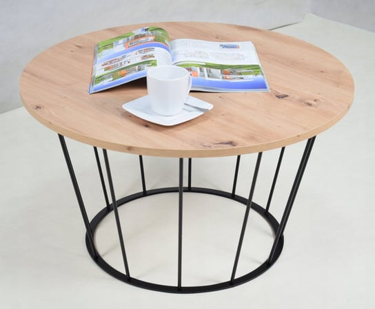 Okrągły Stoliczek Kawowy Z Drutu Loft 75x75x43 Czarny+Blat Dąb Artisan ...
