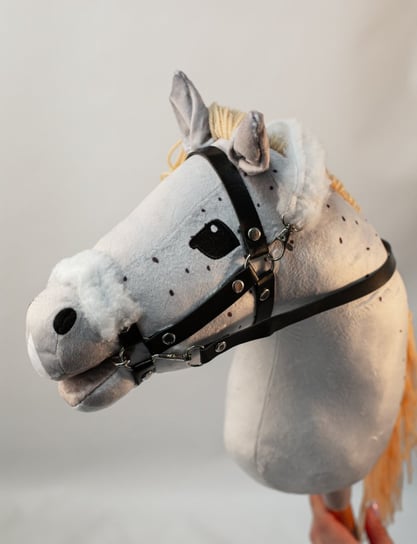 HOBBY HORSE KOŃ NA KIJU KONIK GŁOWA KONIA BIAŁO-SZARY + GRZEBIEŃ ...