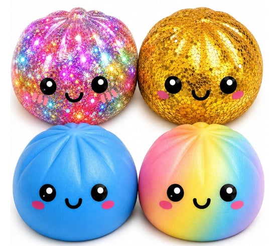 Zestaw 4szt Squishy gniotek Dumpling Pierożek pieróg BROKATOWY KOLOROWY ...