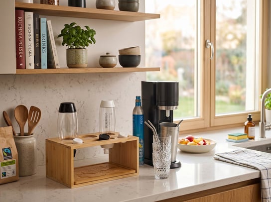 Ociekacz stojak bambusowy na trzy butelki do saturatora SodaStream ...