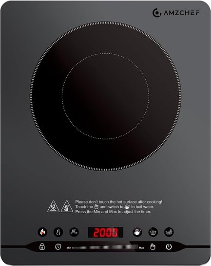 AMZCHEF Płyta Indukcyjna 1 Płytowa 2000W 9 Poziomów Mocy I Temperatury ...