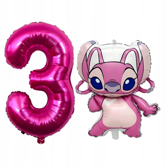 BALON ANGEL CYFRA 3 RÓŻOWA MAGENTA ZESTAW BALONÓW NA URODZINY LILO I ...