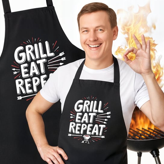 Bawełniany Czarny Fartuch Kuchenny Grill Eat Repeat Fartuszek Z ...