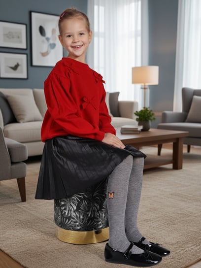 Rajstopy bambusowe dziewczęce dziecięce z motylkiem szare 128-134 MYWAY ...