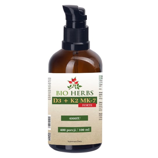 Bio Herbs, Witamina D3 + K2 Mk-7 Forte 4000 Iu Krople 400 Dawek Odporność Serce, 100ml | Sklep ...