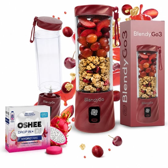 BLENDER KIELICHOWY BlendyGo 3 BEZPRZEWODOWY USB Burgundowy + 8szt ...