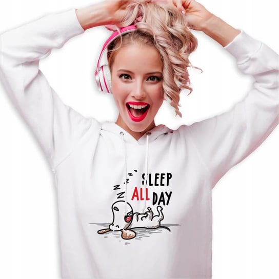 Bluza Damska Biała Z Kapturem Dla Fana Pieska Snoopy Sleep All Day ...