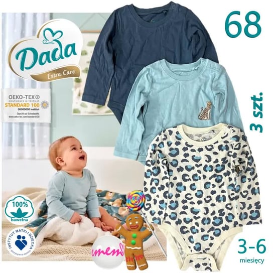 Body Dziecięce z Długim Rękawem 3 szt. DADA Extra Care LAMPART r. 68 /3 ...