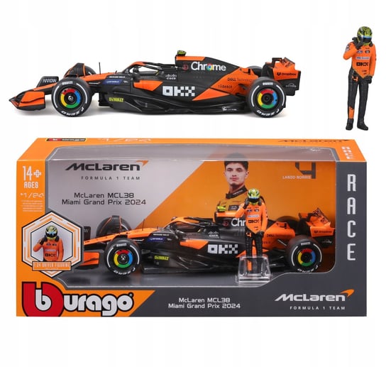 BOLID F1 McLaren MCL38 FIGURKA LANDO NORRIS 1:24 MODEL BBURAGO 18-28040 ...