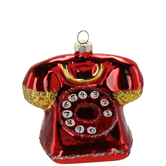 Bombka choinkowa szklana telefon retro czerwony 9,1 cm vintage styl ...