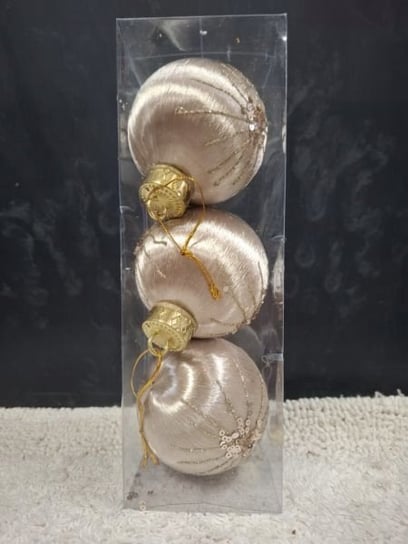 Bombki choinkowe 8 cm – 3 szt. beżowe, styropianowe z brokatem i ...