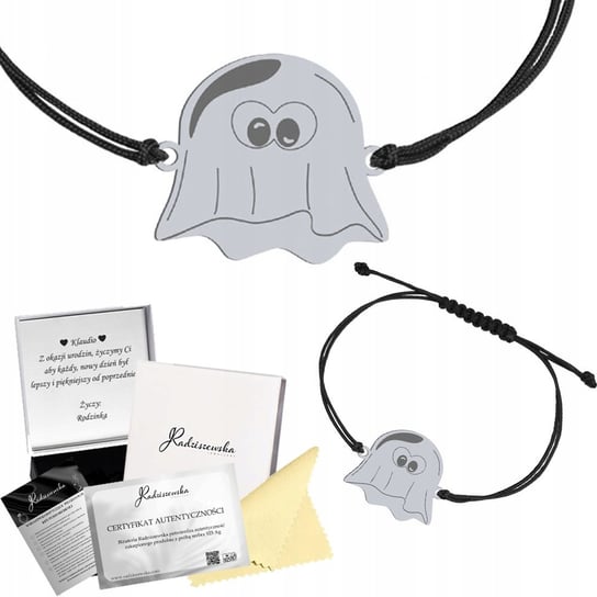 Bransoletka Srebrna Duszek Halloween 925 Sznurek Prezent GRAWER ...