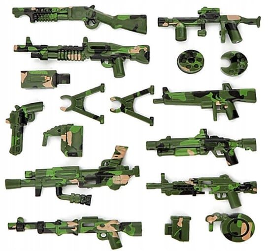 BRONIE KAMUFLAŻ 1080 gra zestaw klocki armia broń pistolet figurki ...