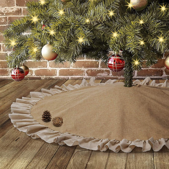 Burlap Christmas Fall Tree Skirt with Ruffle Border,48