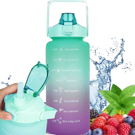 BUTELKA MOTYWACYJNA BIDON NA WODĘ 2000ml 2l ZE SŁOMKĄ Z UCHWYTEM MIARKĄ - Realne Ceny | Sklep ...