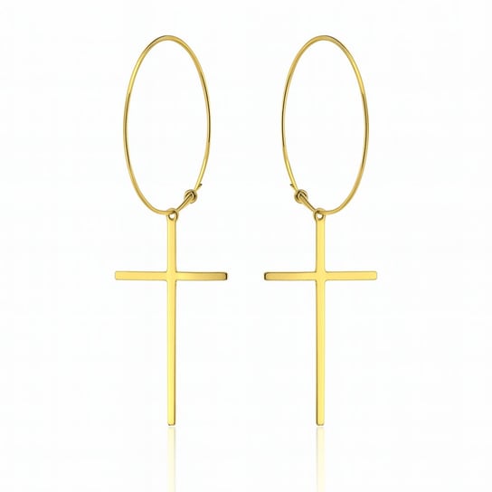 Kolczyki CrossLine - Złote Długie Krzyże na Kołach 7cm Stal ...
