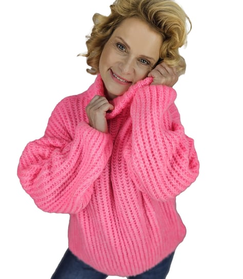 Ciepły sweter golf damski oversize gruby splot miły miękki LAPONIA ...