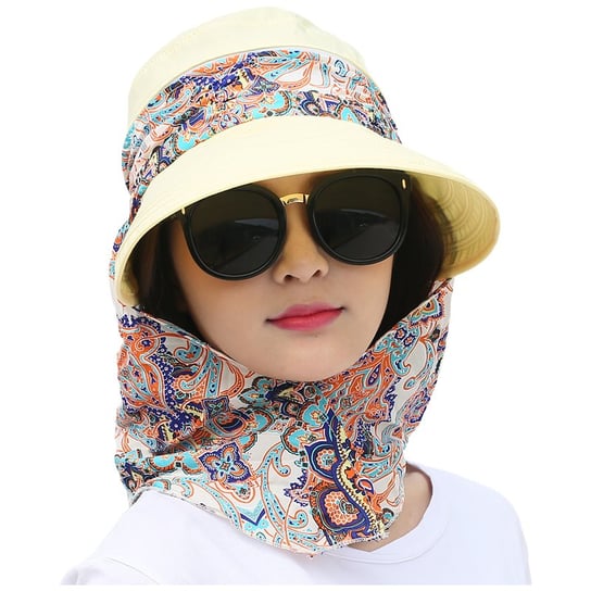 Damski składany kapelusz przeciwsłoneczny z szerokim rondem i filtrem UV UPF 50+, z odpinaną ...